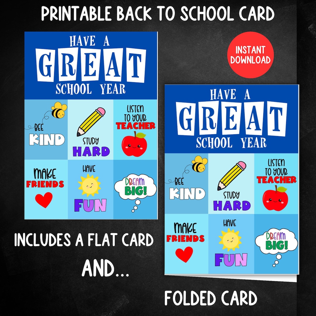 Printable Back to School Card, Teacher Card, 1st Day of School Card ...