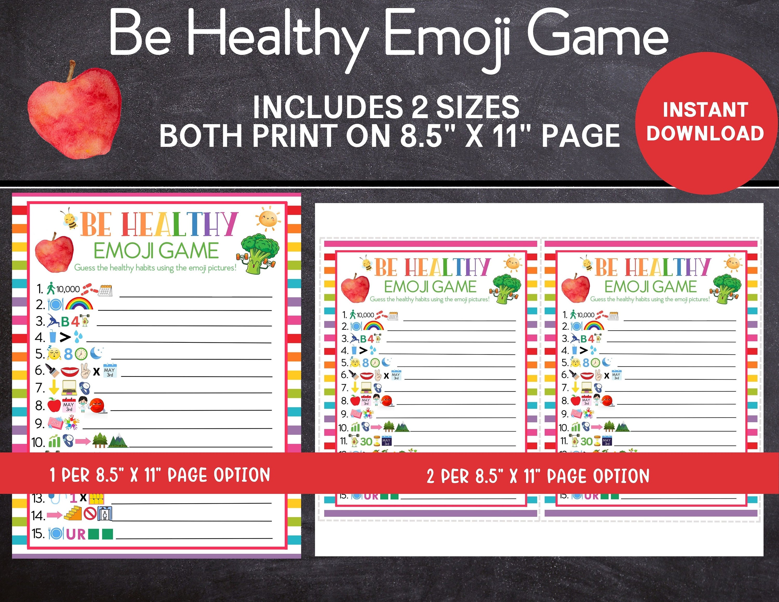 Be Healthy Emoji Game, Fun Way to Learn Healthy Habits, Printable Emoji ...