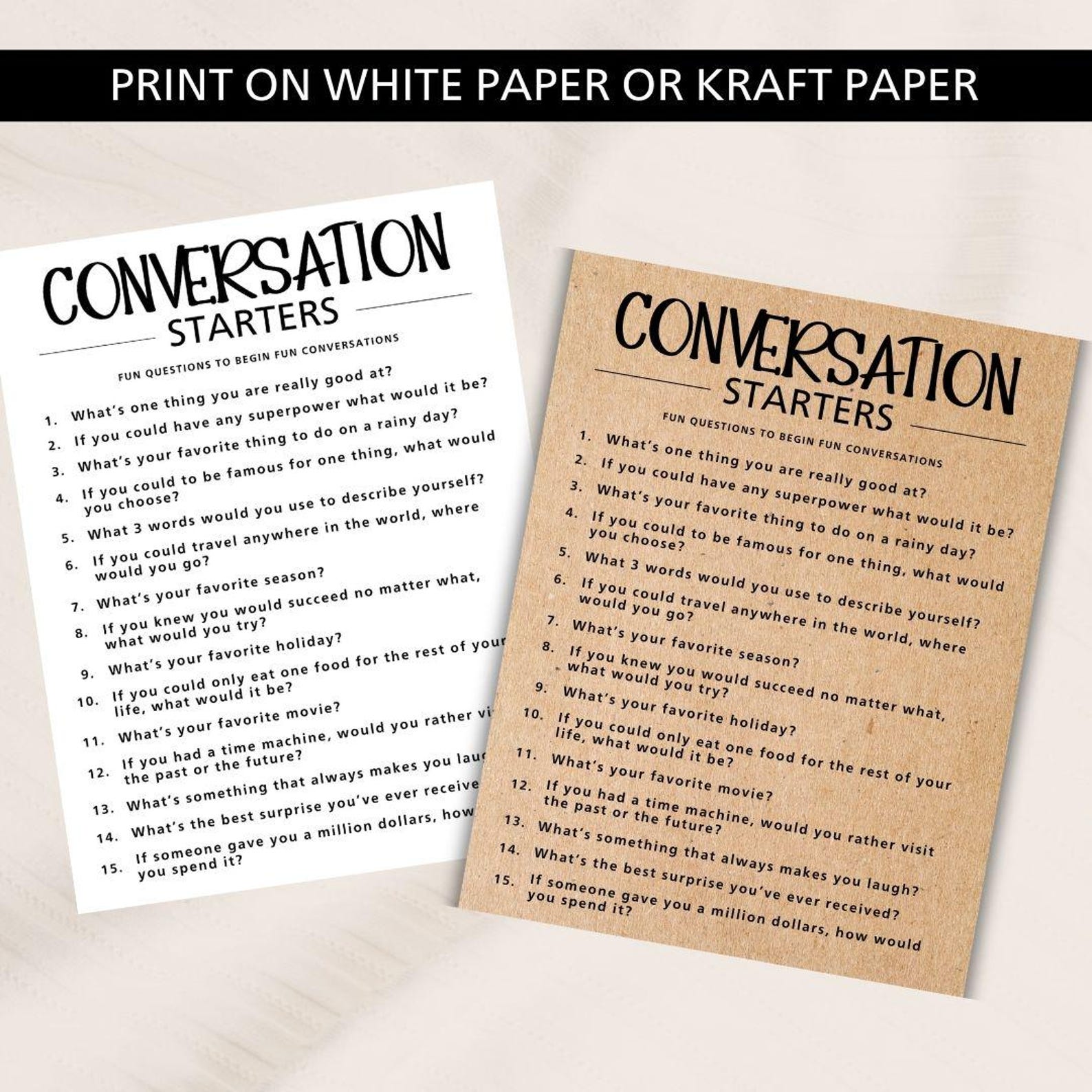 Conversation Starters, Printable Icebreakers, Party Starter, Table Talk ...