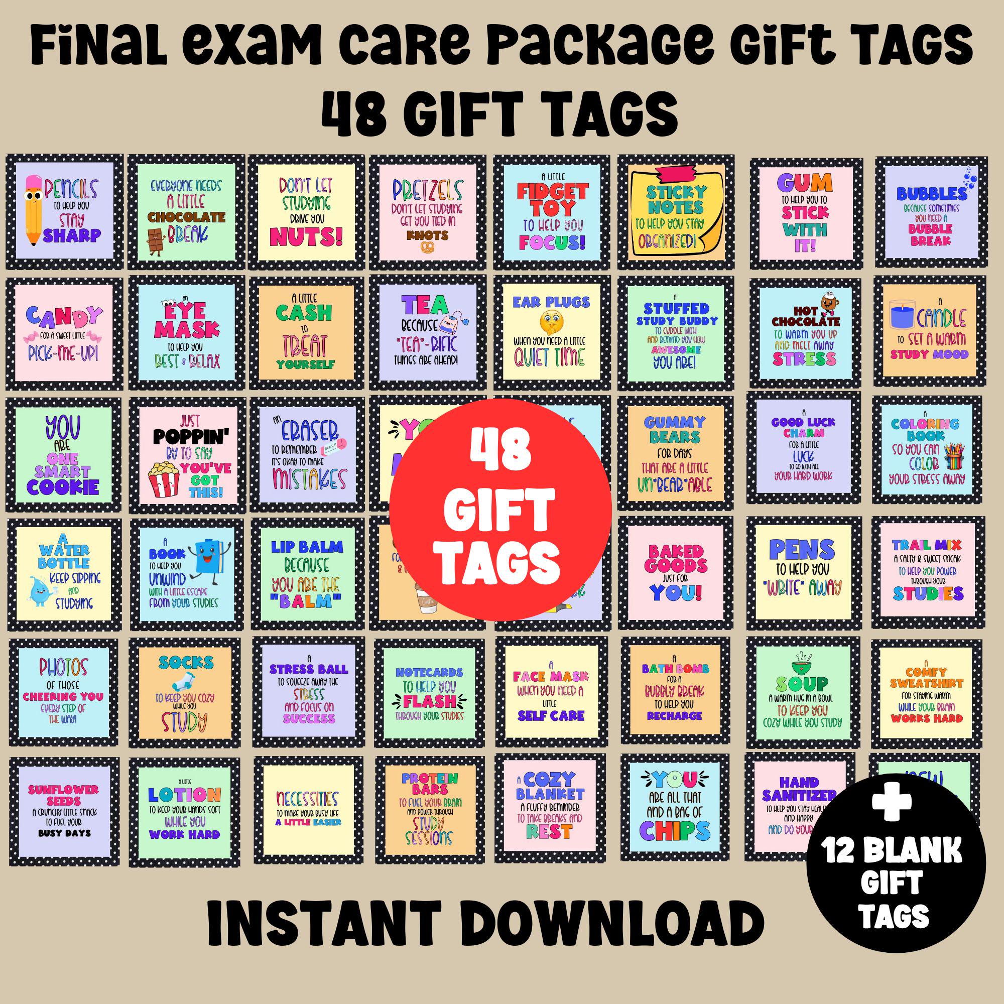 Final Exam Survival Kit Gift Tags, Printable College Care Gift Tags ...