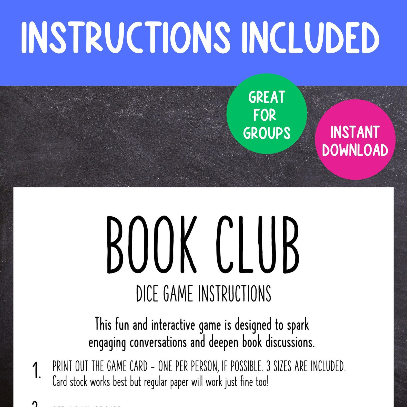 Book Club Dice Game, Printable Reading Group Discussion Questions, Easy ...