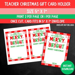 Teacher Christmas Gift Card Holder, Printable Christmas Teacher Card ...