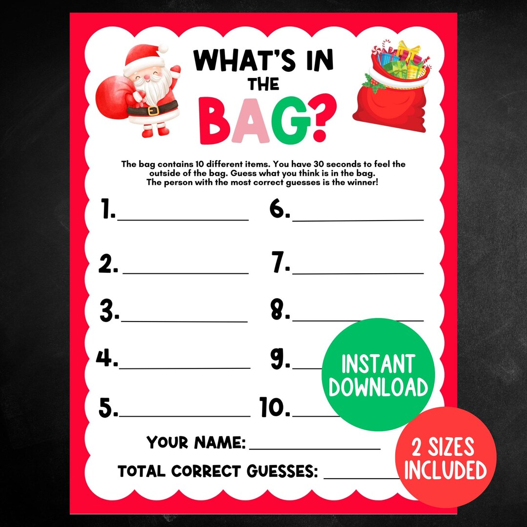 What's in the Bag Christmas Game, Printable Christmas Party Game ...