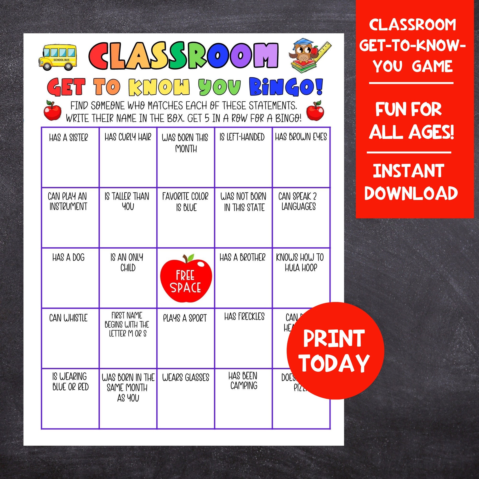 Classroom Bingo, Kids Icebreaker Game, Back to School Game, Classroom ...