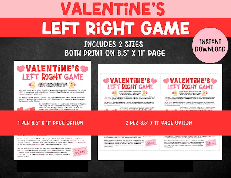 Valentines Left Right Game, Printable Group Valentines Game, Easy ...