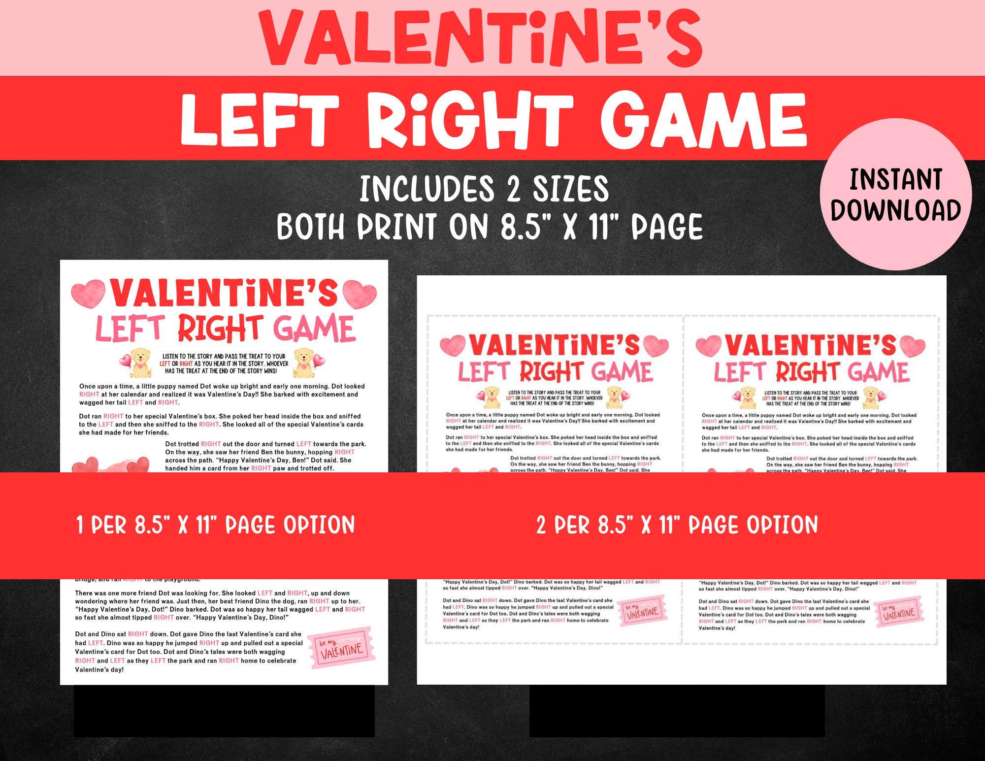 Valentines Left Right Game, Printable Group Valentines Game, Easy ...