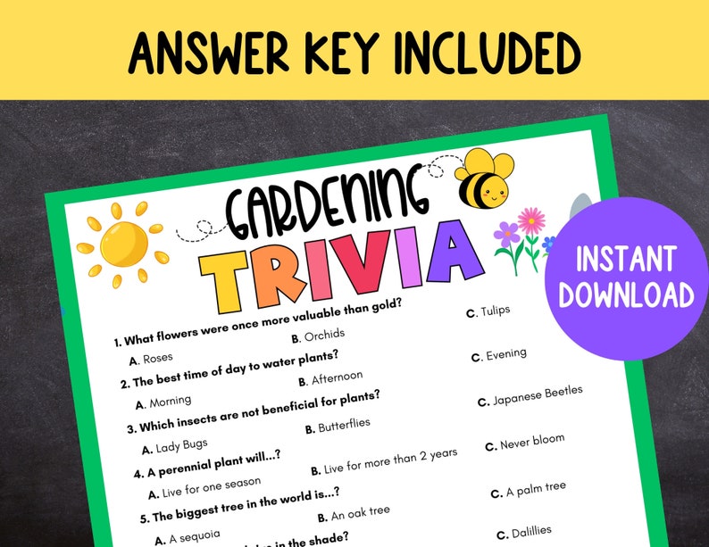 Gardening Trivia Game, Printable Spring Activity for Adults and Kids ...