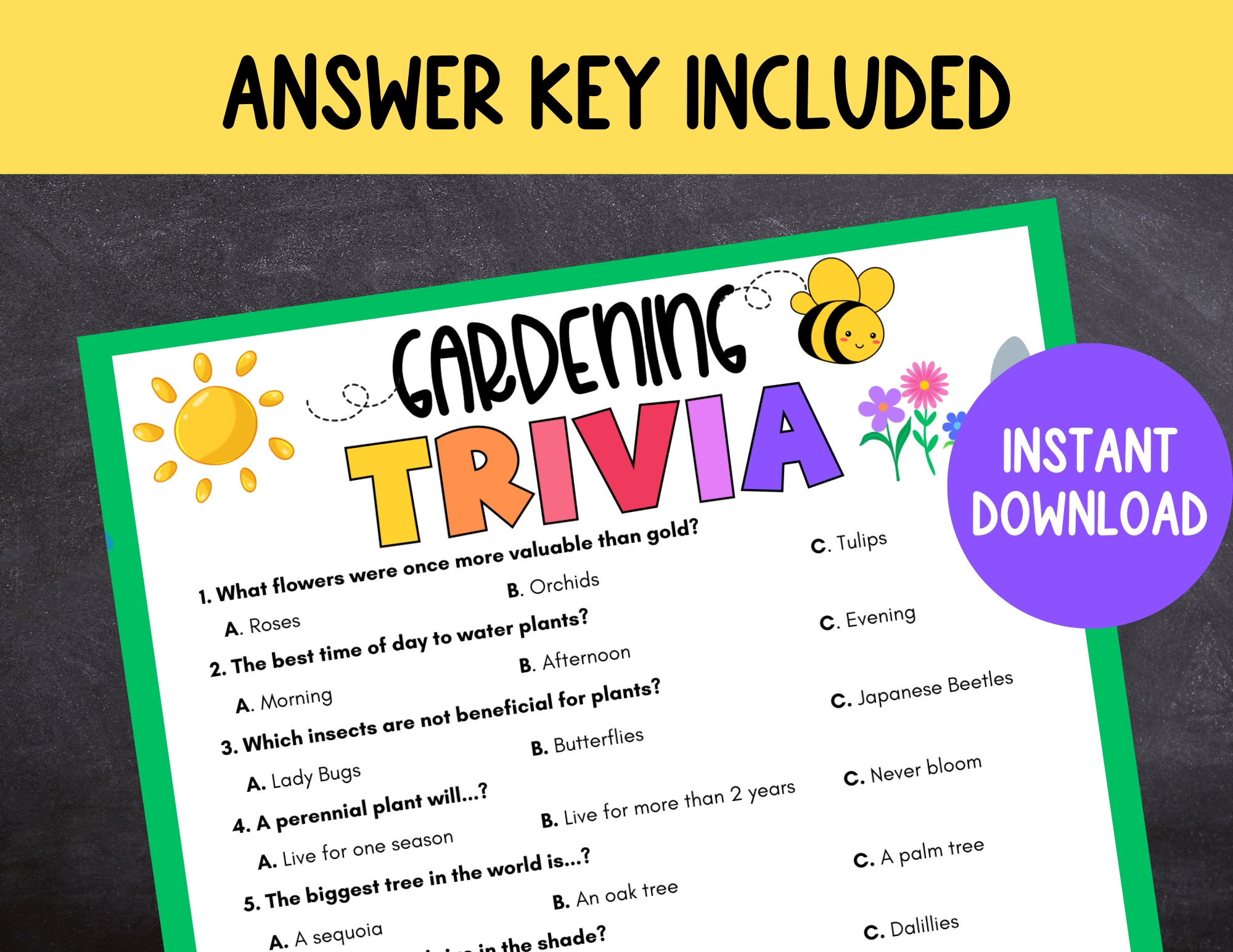 Gardening Trivia Game, Printable Spring Activity for Adults and Kids ...
