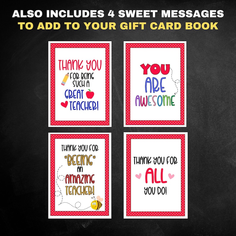 Teacher Gift Card Book, Printable Teacher Appreciation Gift, Teacher ...
