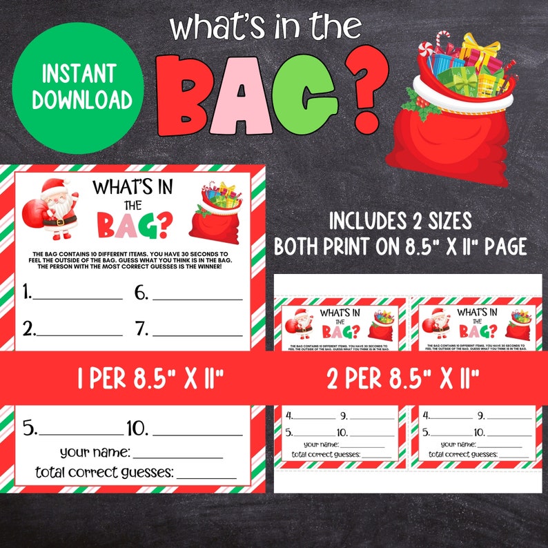 What's in the Bag Christmas Game, Printable Christmas Party Game ...