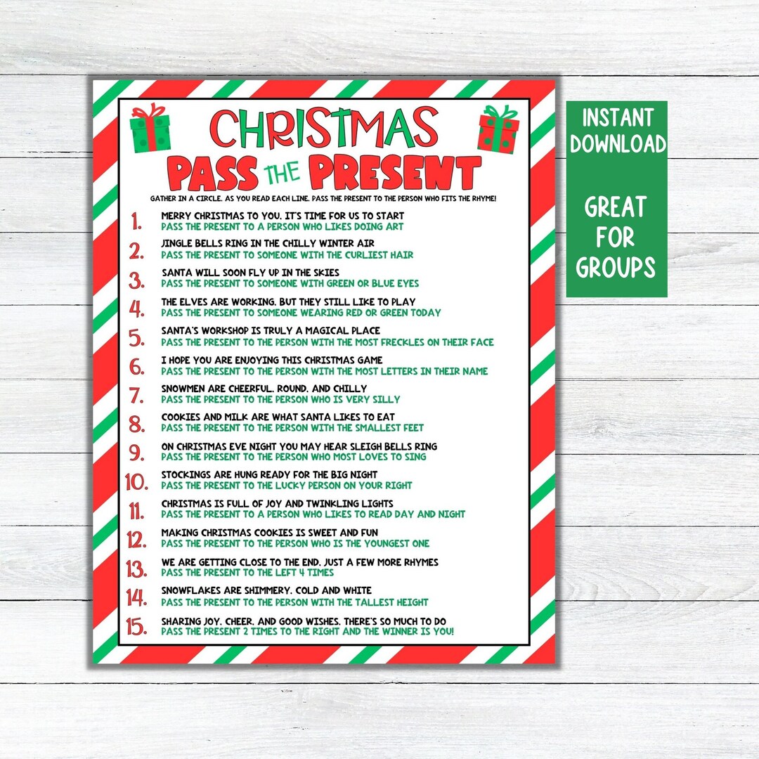 Pass the Present Christmas Game, Printable Group Christmas Game, Left ...