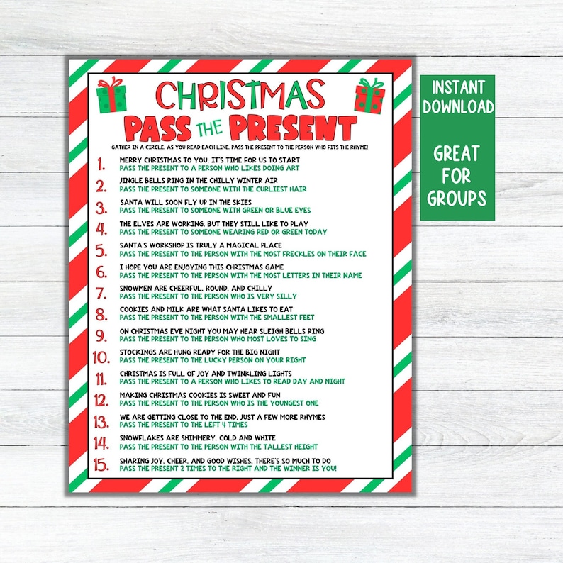 Pass the Present Christmas Game, Printable Group Christmas Game, Left ...