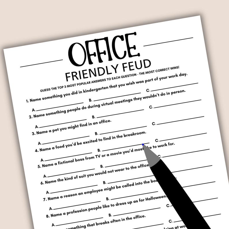 Office Friendly Feud Game, Printable Office Party Game, Easy Friendly ...