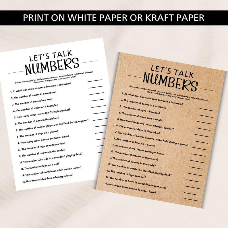 Icebreaker Game, Printable Lets Talk Numbers Game, Printable Trivia ...