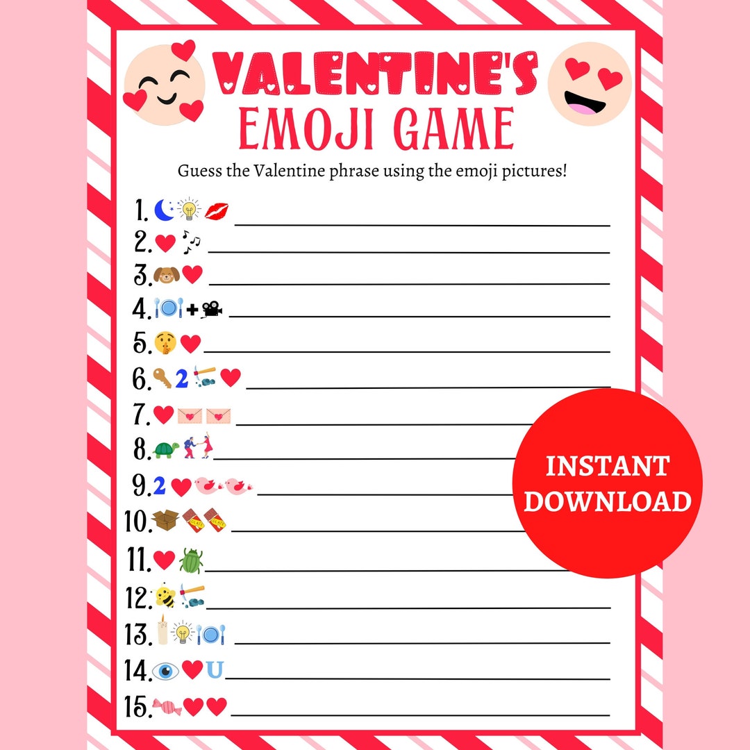 Valentine's Emoji Game, Emoji Game, Valentine's Printable Game, Great ...