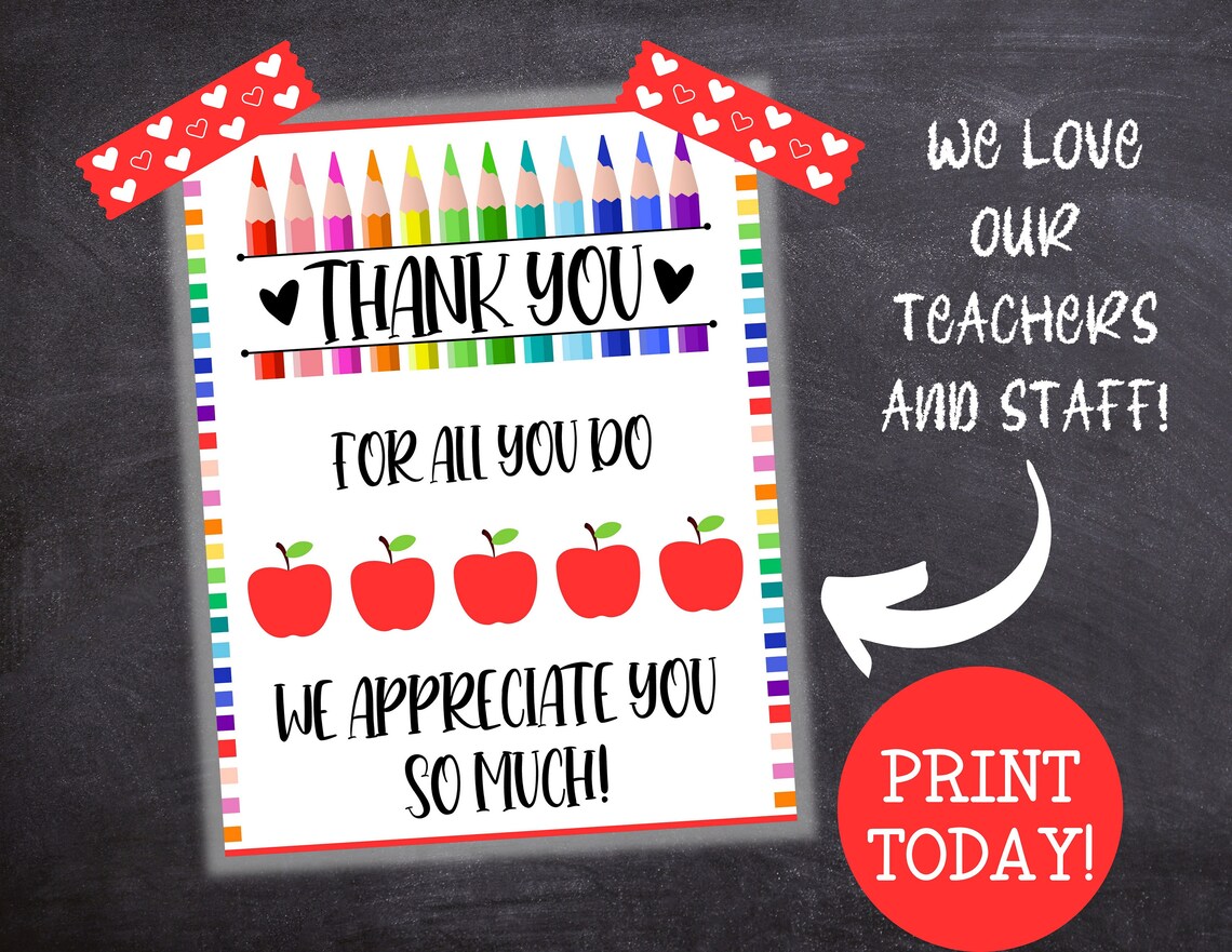 Thank You Teacher Poster, Teacher Appreciation Sign, Printable Thank ...