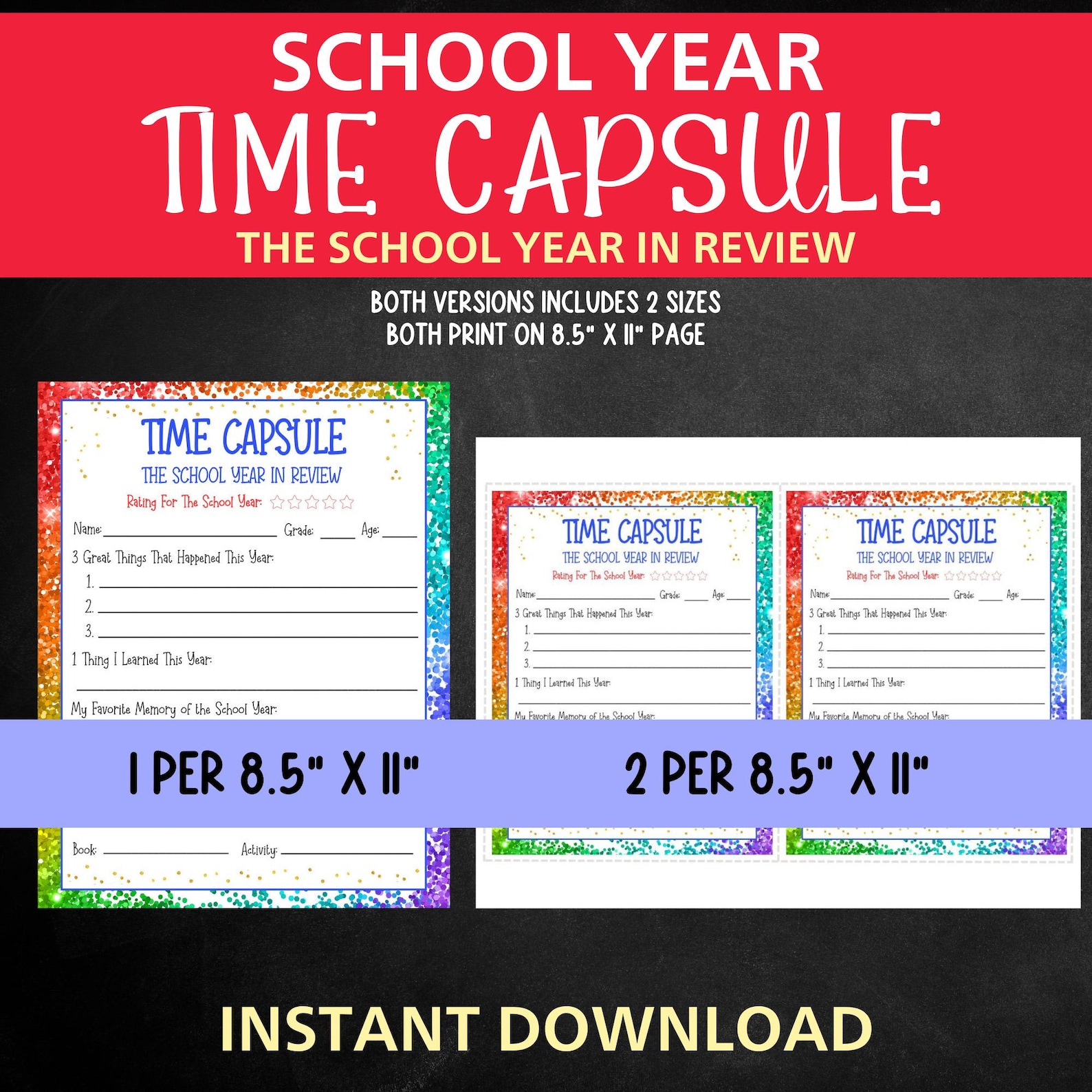 School Year Time Capsule, Printable School Year in Review, Annual ...
