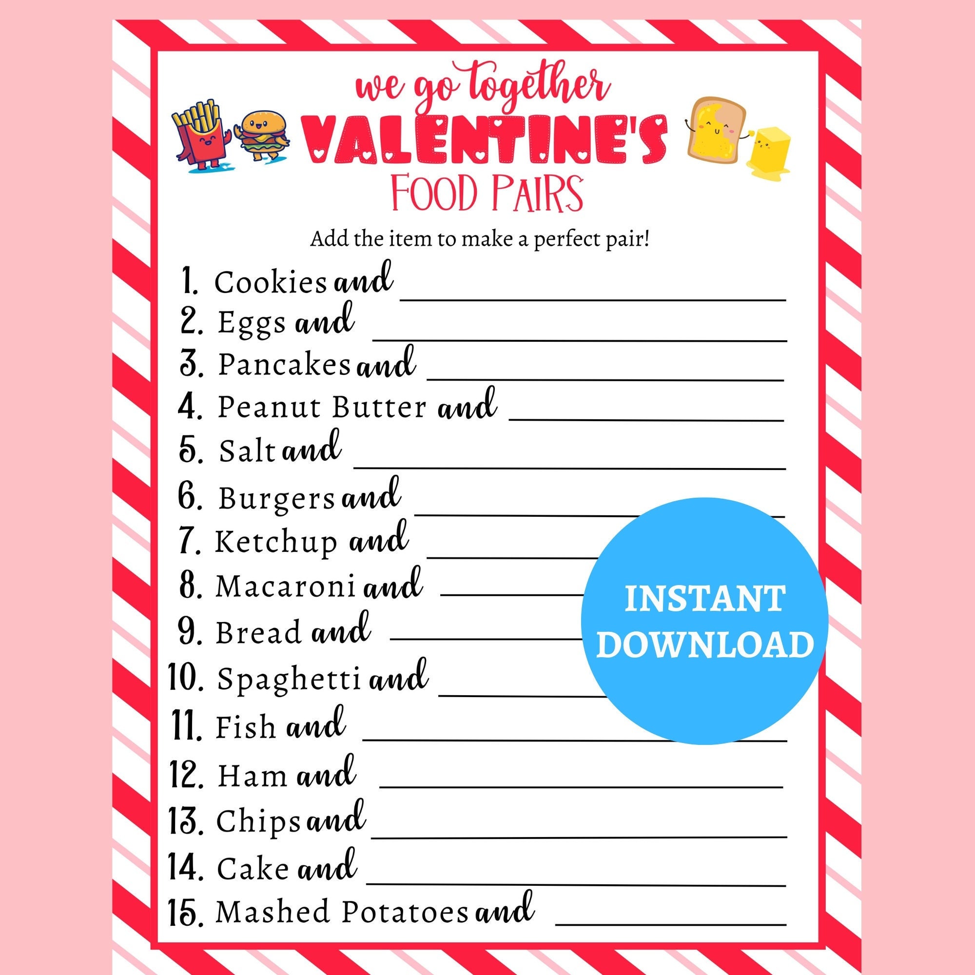 Valentine's Food Pairs Game, Fun Valentine's Game, Valentine's ...