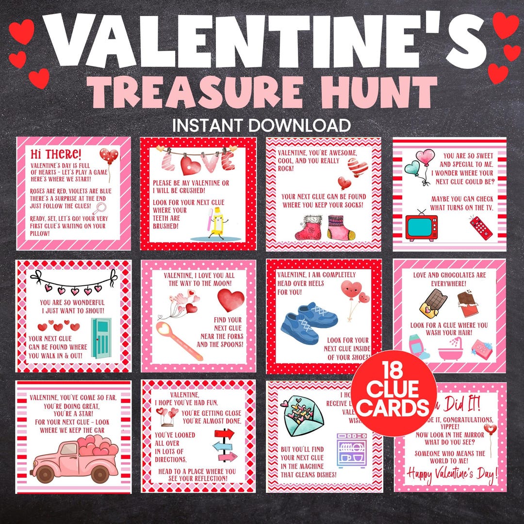 Valentine's Treasure Hunt for Kids, Printable Indoor Valentine's ...