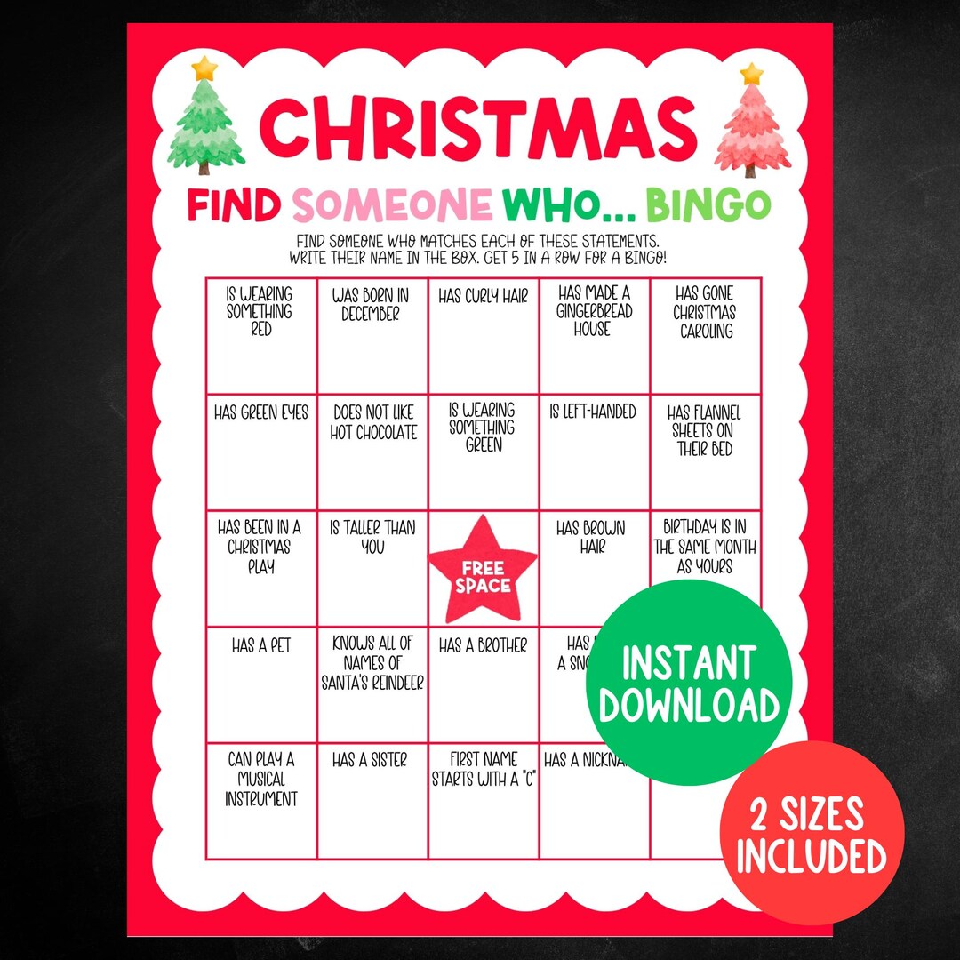 Christmas Party Game, Printable Human Bingo Game, Christmas Find ...