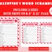 Valentine's Word Scramble Game, Fun Valentine's Printable Game ...