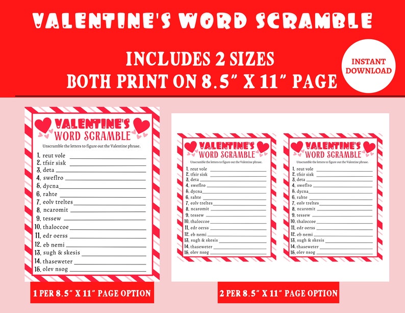 Valentine's Word Scramble Game, Fun Valentine's Printable Game ...