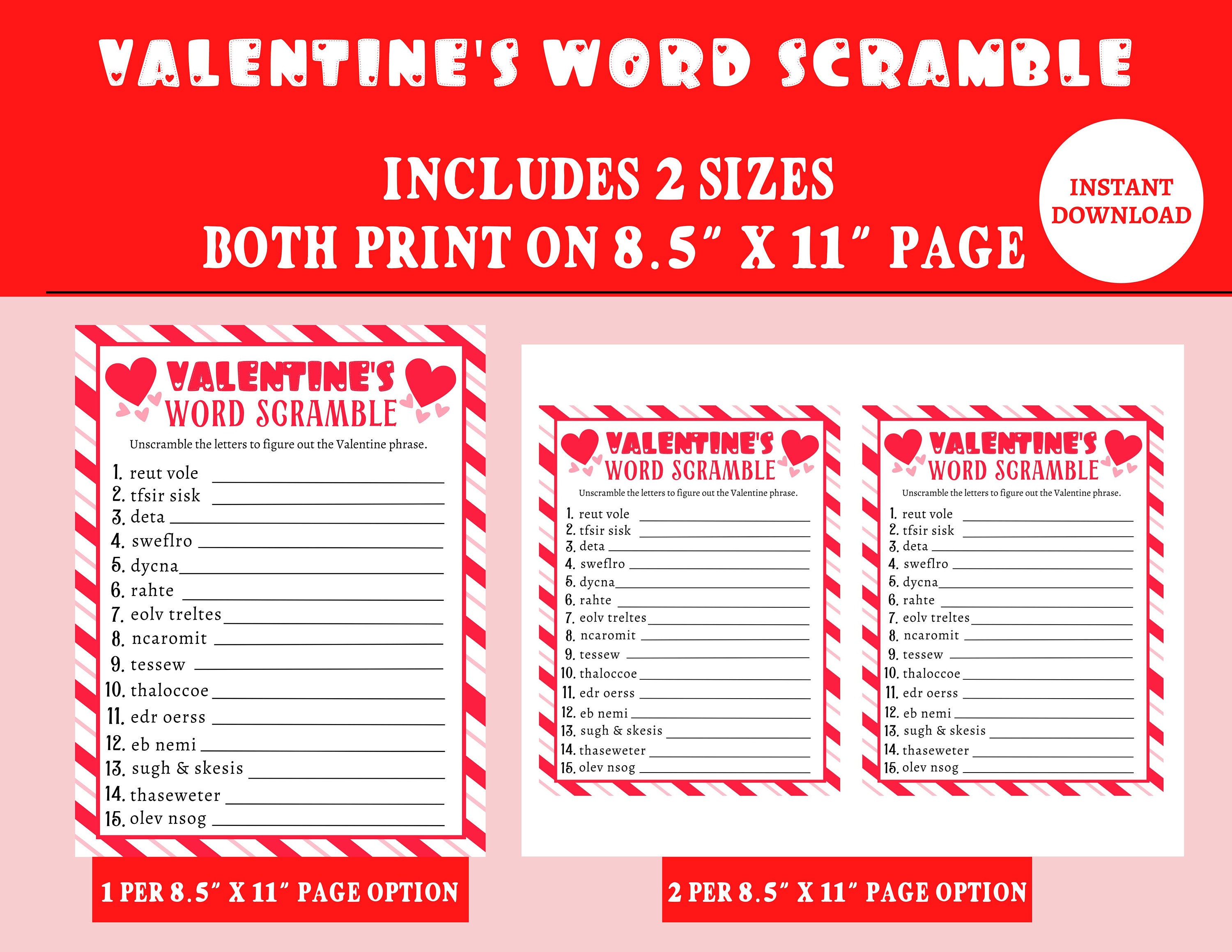 Valentine's Word Scramble Game, Fun Valentine's Printable Game ...