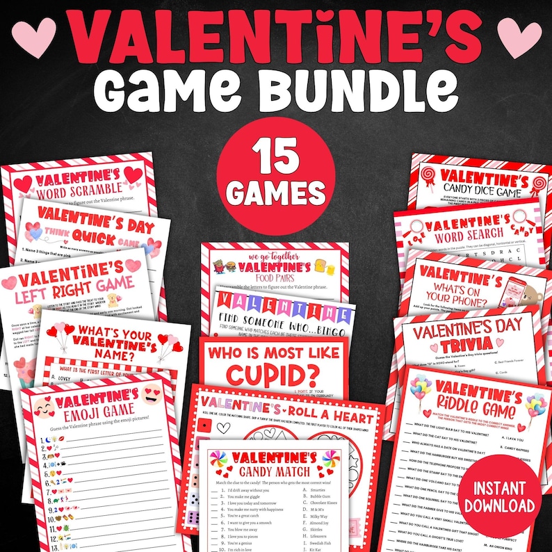 Valentines Day Games, Printable Valentines Game Bundle, Valentines ...