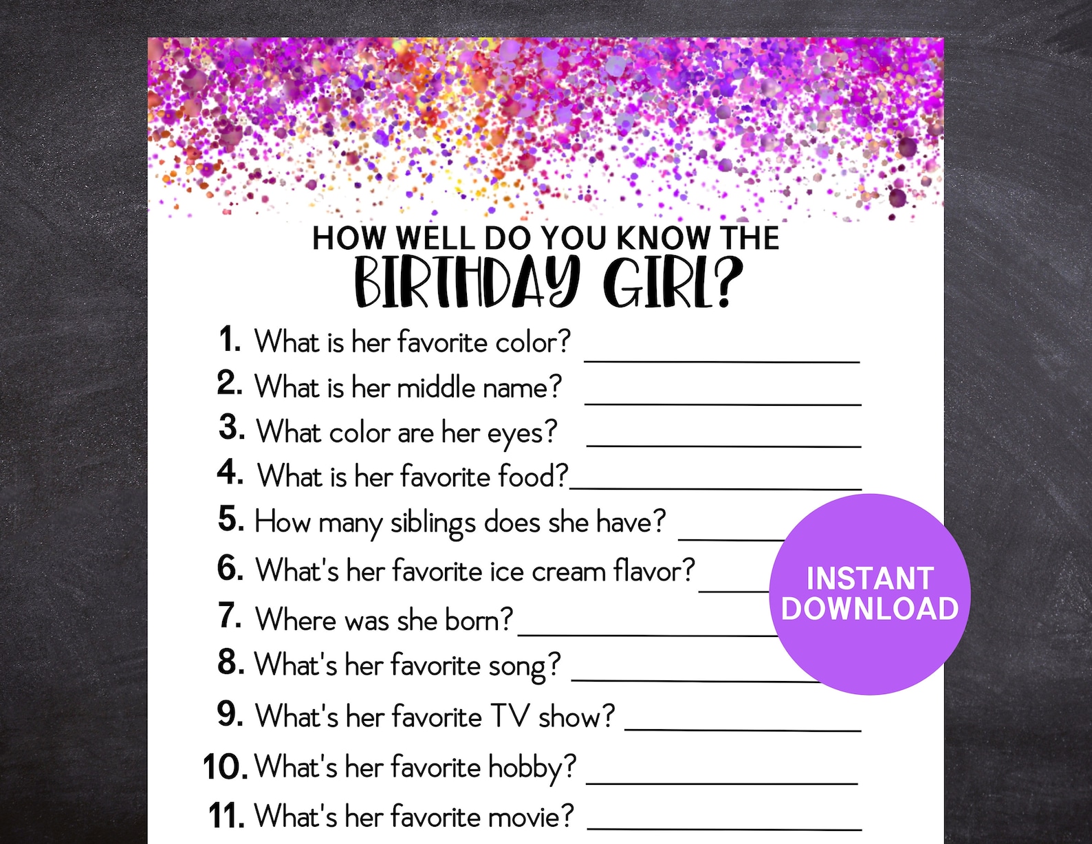 How Well Do You Know the Birthday Girl, Birthday Game for Girls ...