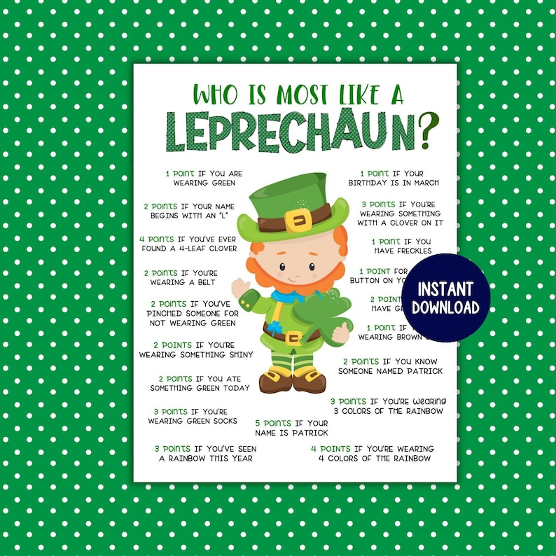 Who is Most Like A Leprechaun, St. Patrick's Day Printable Game ...
