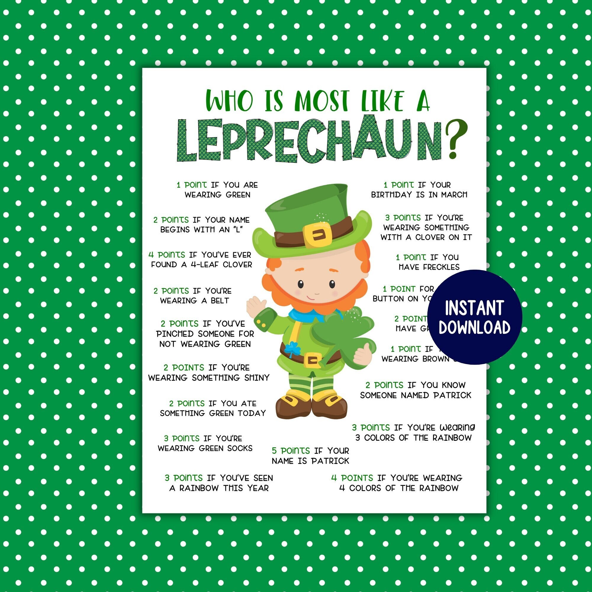 Who is Most Like A Leprechaun, St. Patrick's Day Printable Game ...