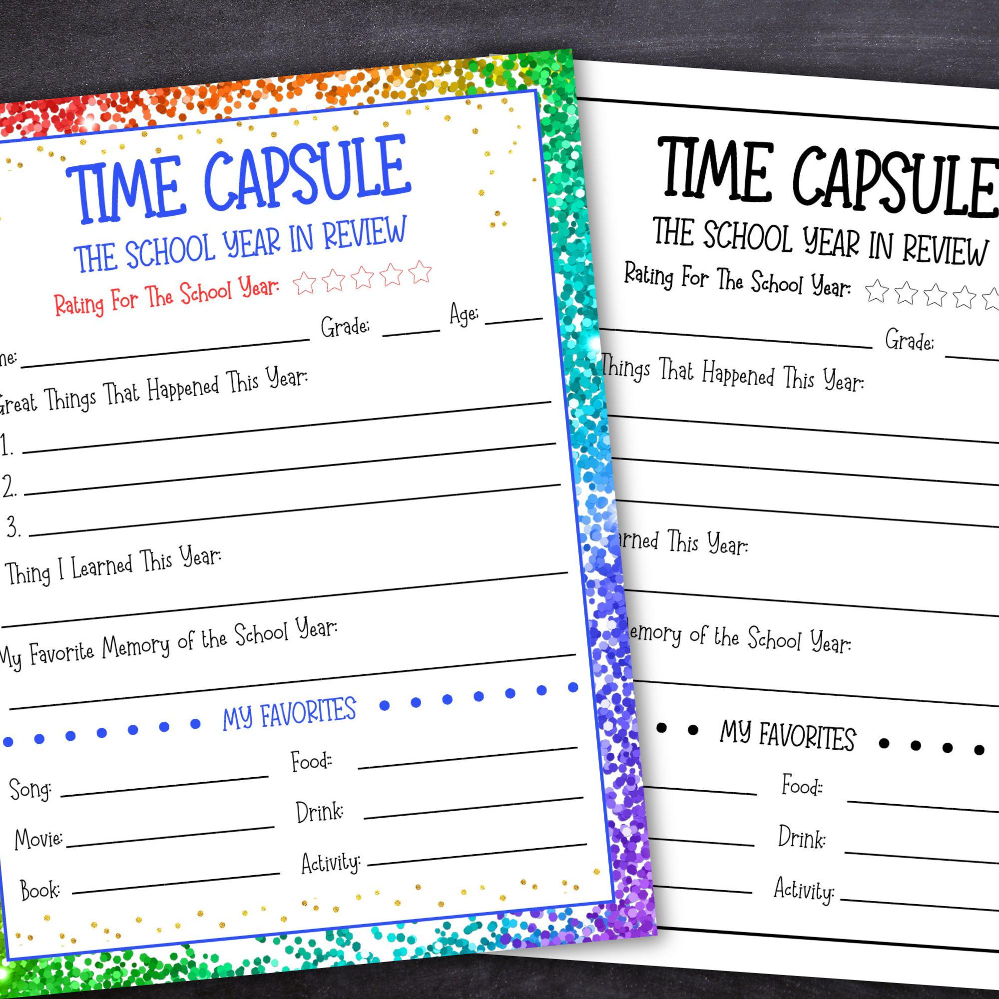 School Year Time Capsule, Printable School Year in Review, Annual ...