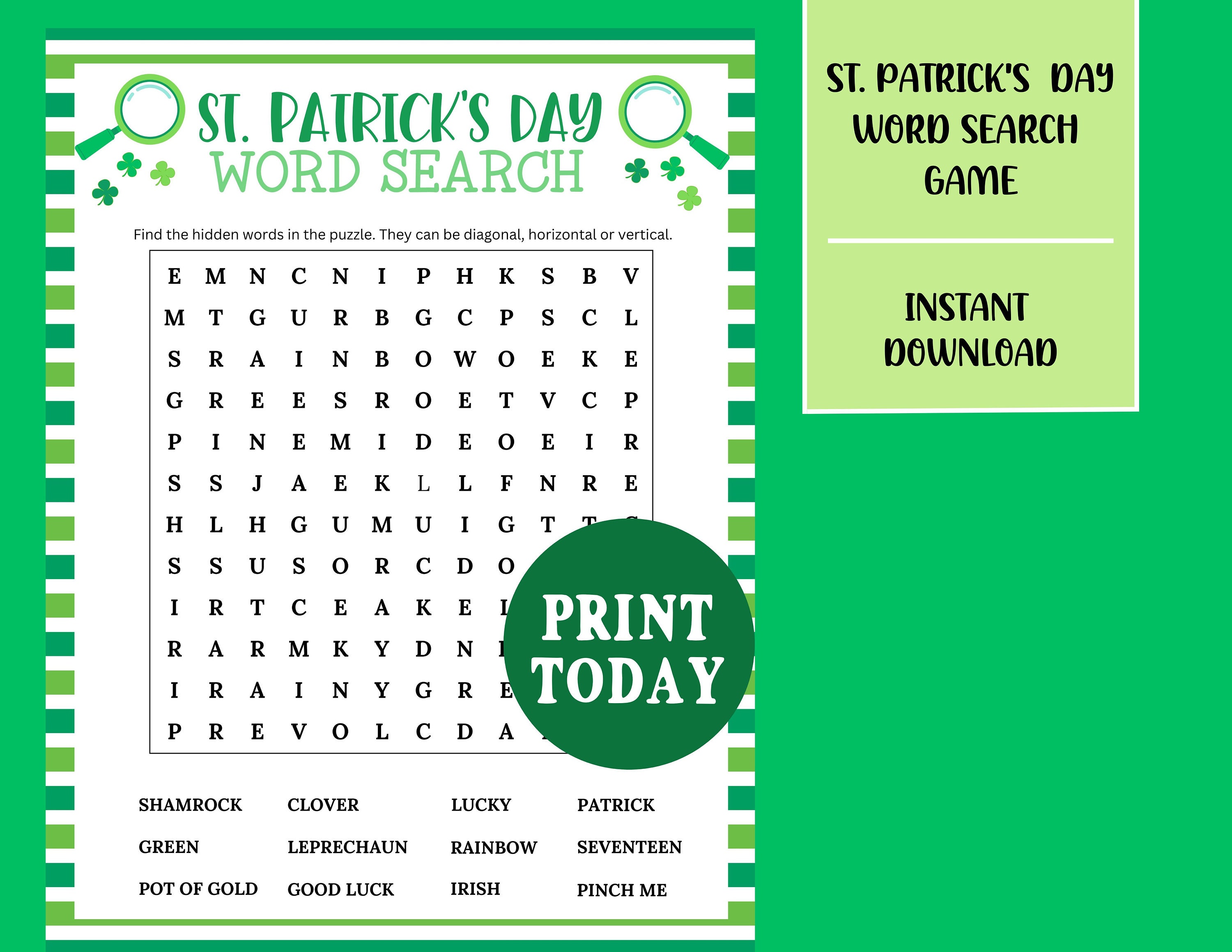 St. Patrick's Day Word Search Game, St. Patrick's Day Printable Game ...
