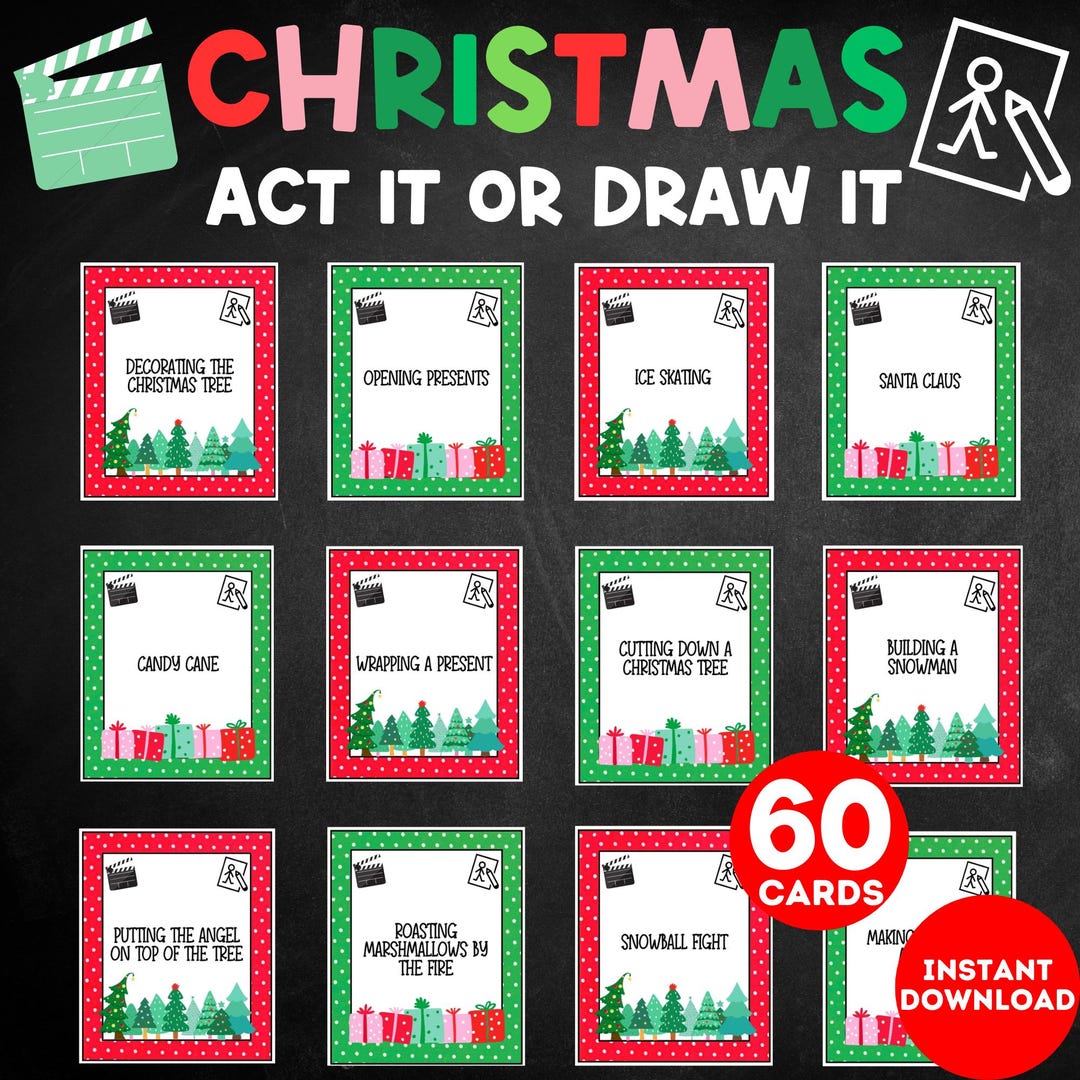 Christmas Charades Game, Printable Christmas Act It or Draw It Game ...