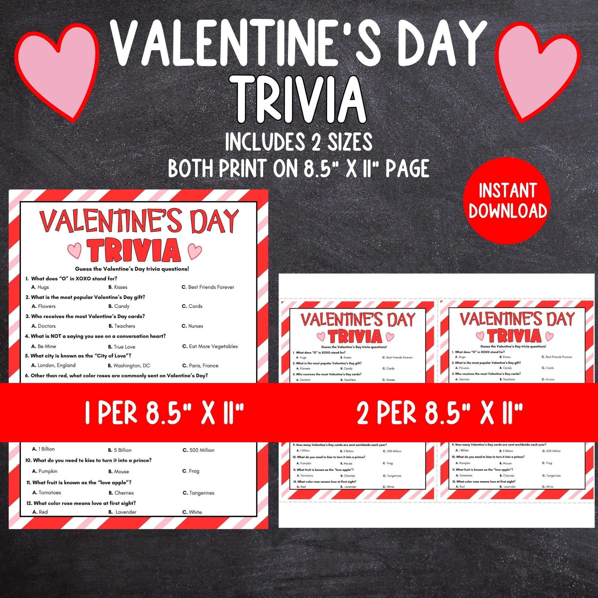 Valentine's Day Trivia Game, Printable Valentine's Party Game, Easy ...