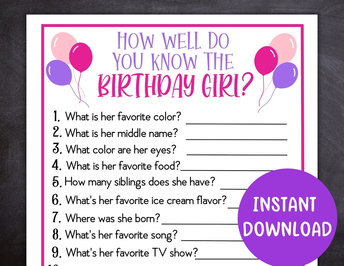 Birthday Girl Trivia Game, Kid Birthday Party Game, Birthday ...