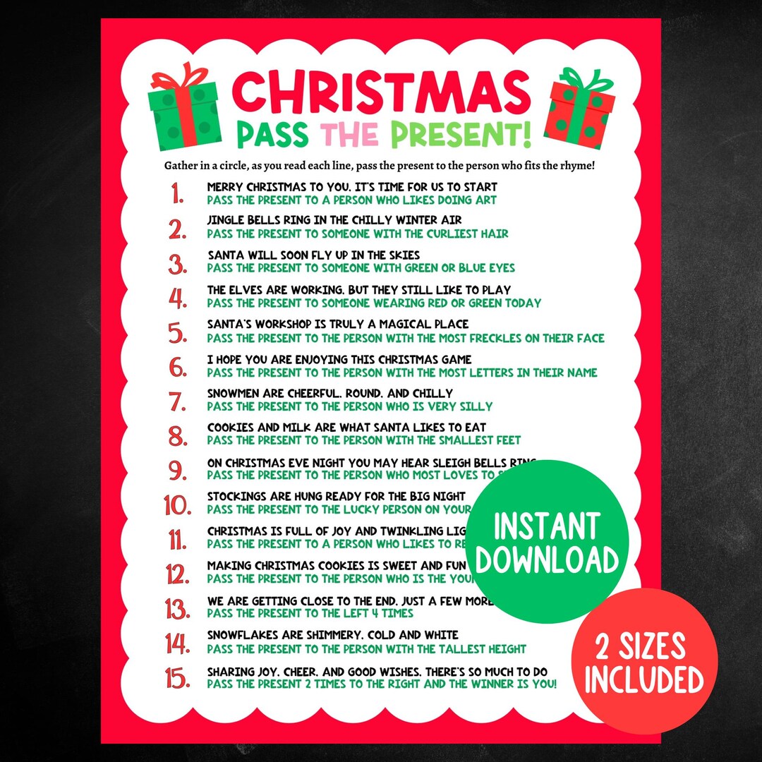 Pass the Present Christmas Game, Printable Group Christmas Game, Fun ...