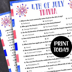 4th of July Trivia, 4th of July Game, Printable Independence Day Game ...