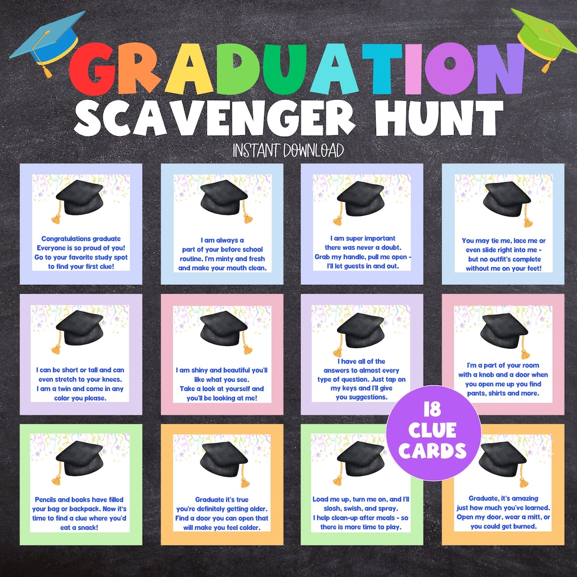 Graduation Scavenger Hunt, Printable Indoor Graduation Treasure Hunt ...