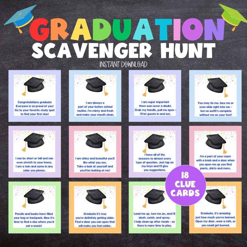 Graduation Scavenger Hunt, Printable Indoor Graduation Treasure Hunt ...