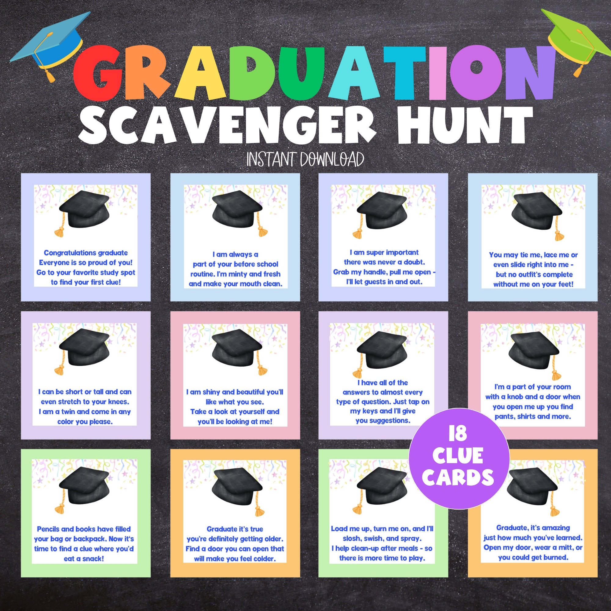 Graduation Scavenger Hunt, Printable Indoor Graduation Treasure Hunt ...