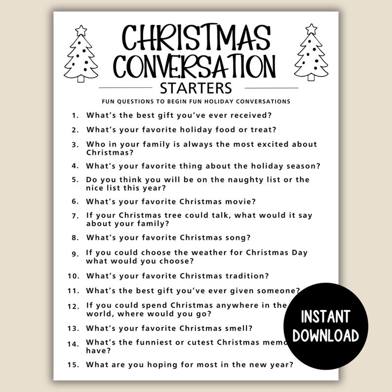 Christmas Conversation Starters, Printable Holiday Icebreaker for Kids ...