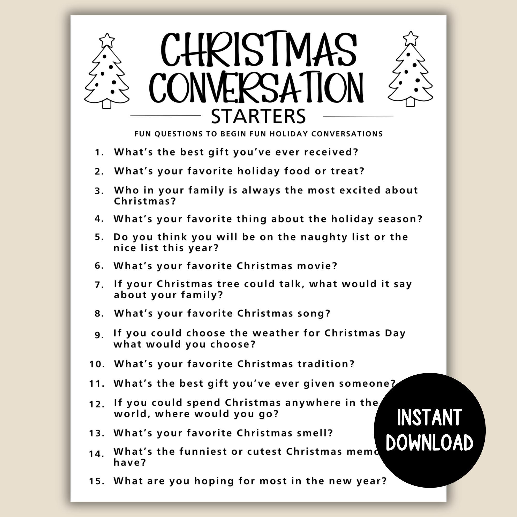 Christmas Conversation Starters, Printable Holiday Icebreaker for Kids ...