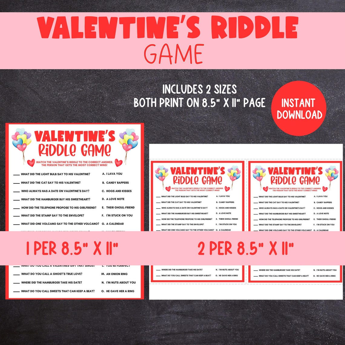 Valentine's Riddle Game, Printable Valentine's Day Party Game, Easy ...