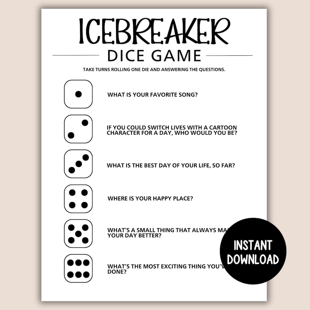 Icebreaker Game, Printable Icebreaker Dice Game, Party Starter Game ...