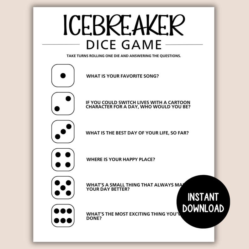 Icebreaker Game, Printable Icebreaker Dice Game, Party Starter Game ...