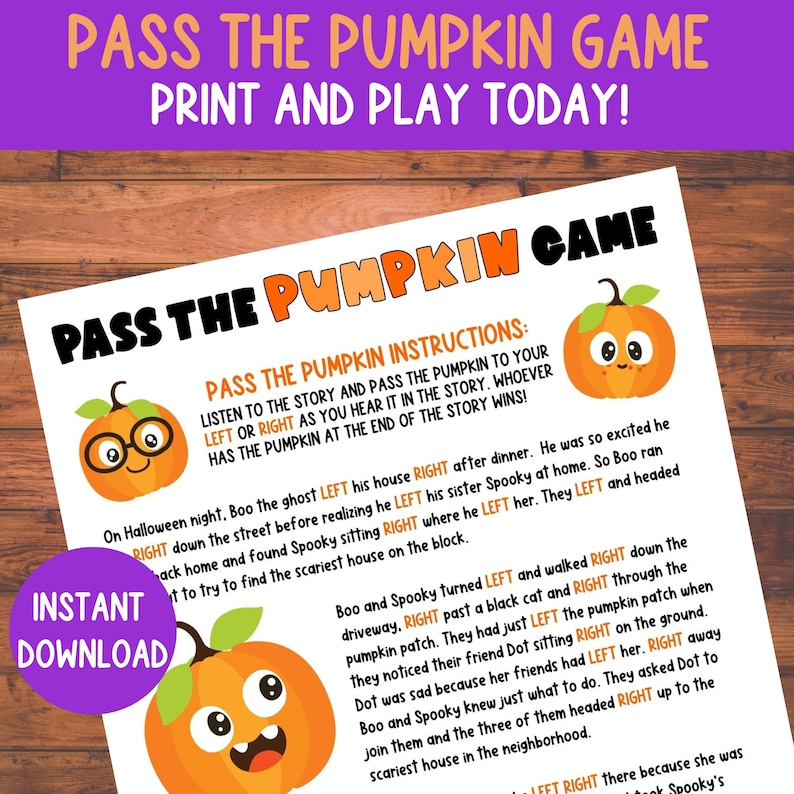 Pass the Pumpkin Halloween Game, Printable Halloween Left Right Game ...
