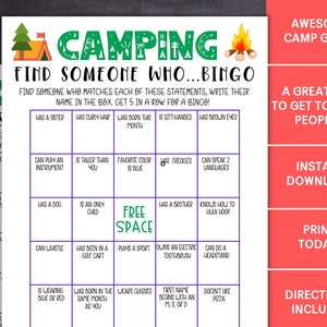 Camping Game, Human Bingo Game, Find Someone Who Game, Get to Know You ...