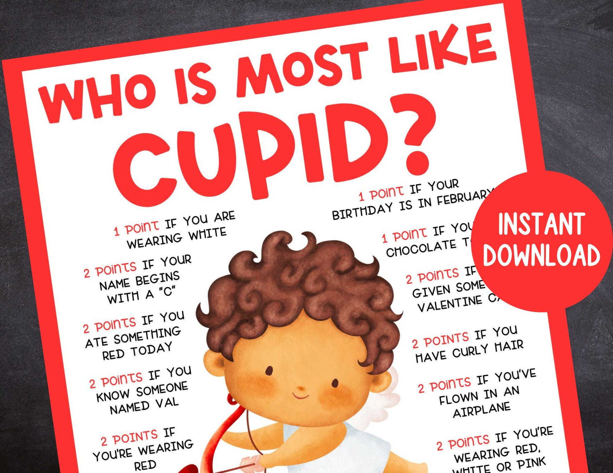 Who is Most Like Cupid Game, Printable Valentines Game, Valentines Day ...