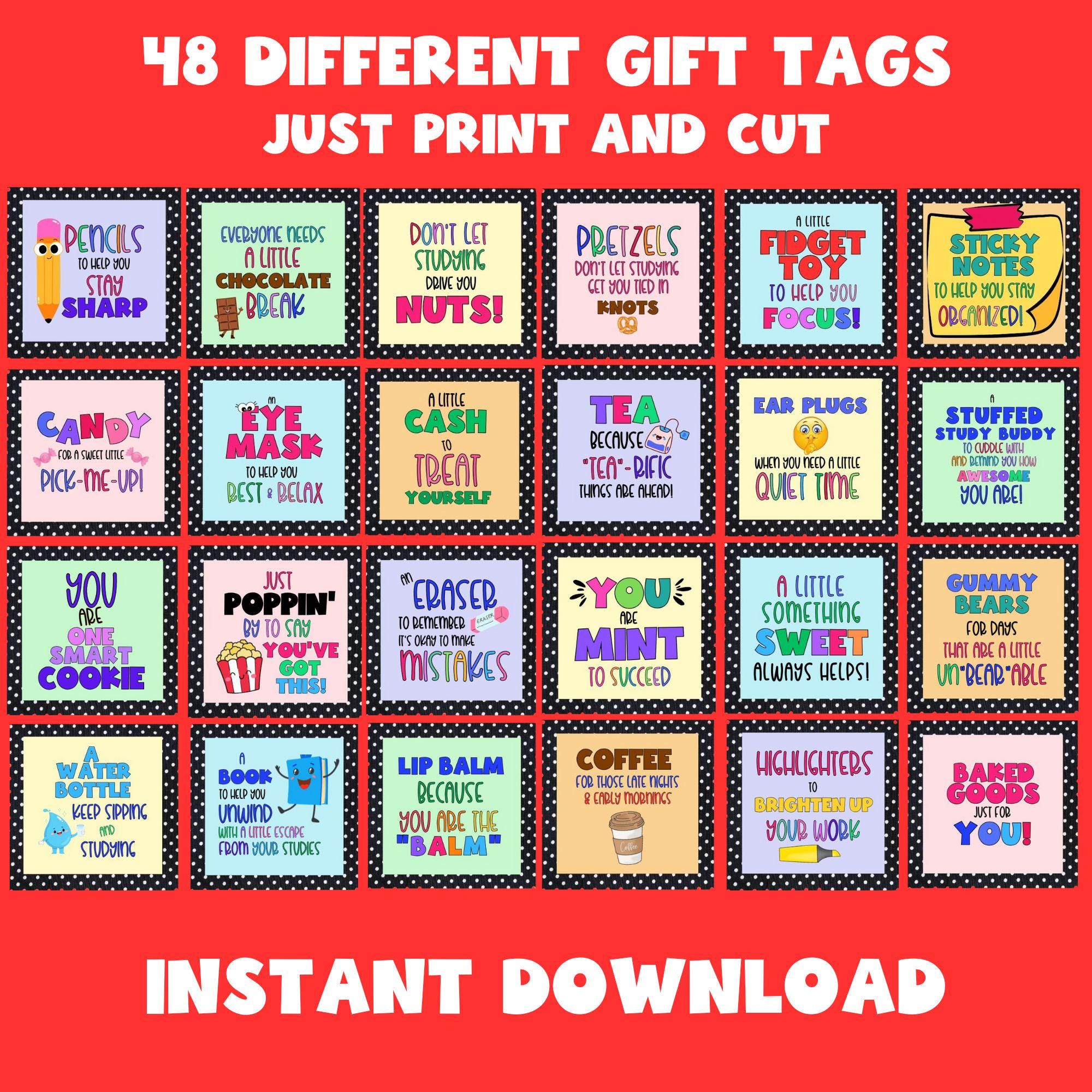 Final Exam Survival Kit Gift Tags, Printable College Care Gift Tags ...